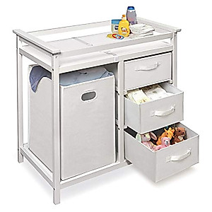 Modern Baby Changing Table with Laundry Hamper, 3 Storage Baskets, and Pad