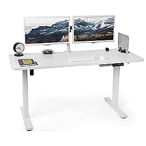 VIVO Electric Height Adjustable 60 x 24 inch Memory Stand Up Desk, White Solid One-Piece Table Top, White Frame, Standing Workstation with Preset Controller, 1B Series, DESK-KIT-1W6W