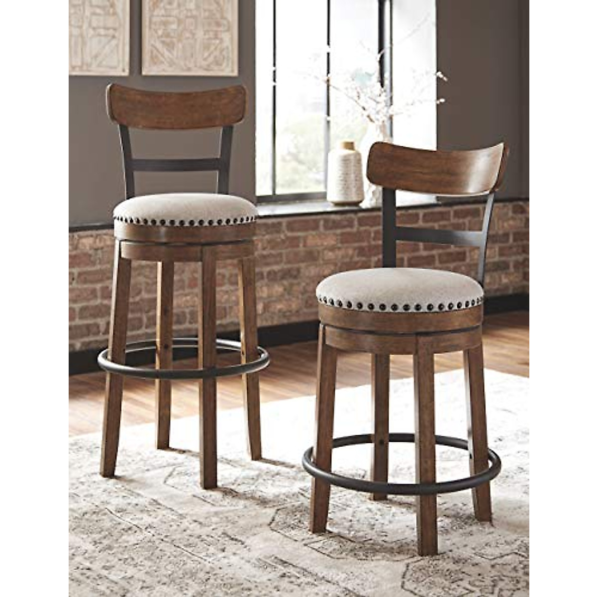 Signature Design by Ashley Valebeck 30" Farmhouse Pub Height Barstool, Brown