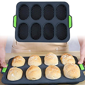 Silicone Baguette pan Mini Baguette Baking Tray, Bread Crisping Tray Hot Dog Molds, Non-stick Perforated French Bread Loaf Baking Mould, Toast Cooking Bakers Roll Pan Sandwich Mold (Grey)