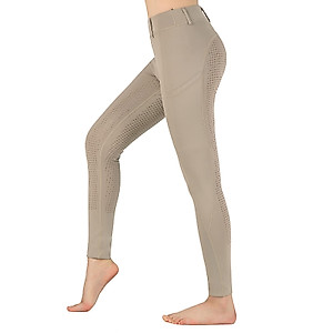 beroy Horseback Riding-Pants Girls Equestrian-Breeches - Kids Schooling Horse Tights Full Seat Silicone Pockets(Khaki,S)