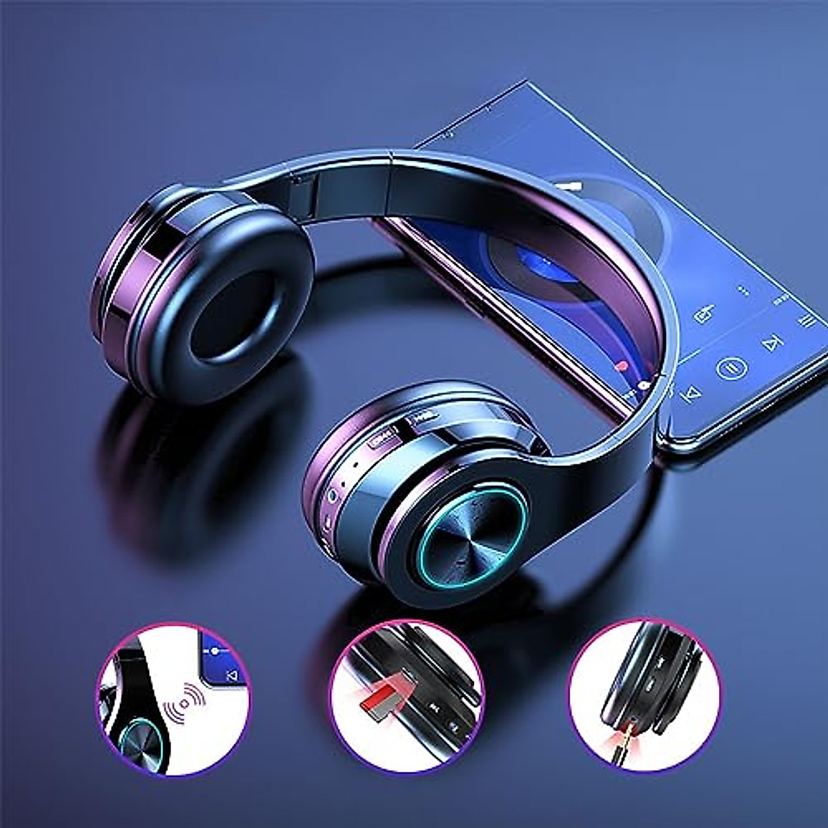 Viadha True Wireless Bluetooth Headphones, Over-Ear HiFi Stereo Noise Cancelling Headphones with Microphone, Foldable Lightweight Headset with Deep Bass for Home Travel Work Cellphone