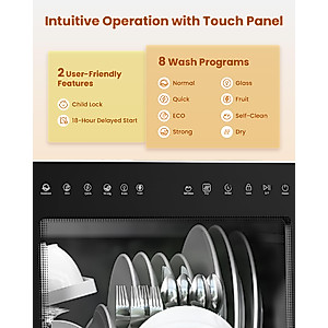 HAVA 2025 NEW Upgraded Countertop Dishwasher with Water Softener and Enhanced Energy Efficiency, Portable Dishwasher with 8 Wash Programs, Child Lock & Delayed Start Function, No Installation Needed