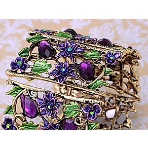 Alilang Antique Hollow Vintage Floral Topaz Crystal Rhinestone Flower Garden Bracelet Bangle Cuff, Purple Amethyst Flowers