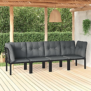 vidaXL 4-Piece Patio Lounge Set – Modern and Elegant Design with Weather-Resistant PE Rattan Material in Black and Gray – Features Comfortable Backrest and Padded Cushions