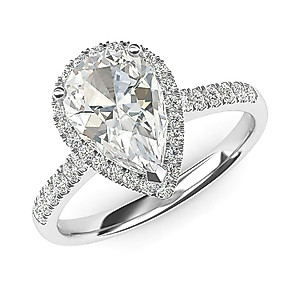 Sterling Silver Simulated Pear-Shaped Diamond Halo Engagement Ring with Side Stones Promise Bridal Ring (7.5)
