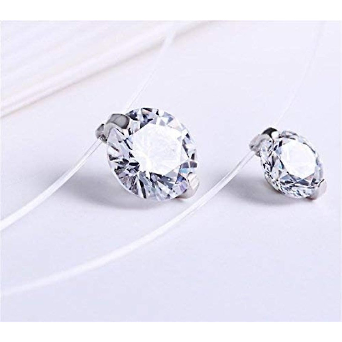 S925 Round fish line two claws Cut Clear Cubic Zirconia Pendant Necklace (silver)