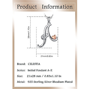 CELESTIA Gifts for Women Sterling Silver Initial Necklaces for Women Letter Pendant A Monogram Necklaces Alphabet Heart Initial Jewelry