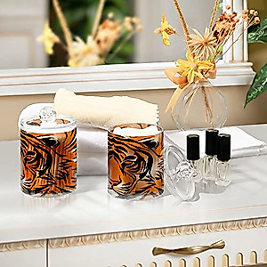 Kigai 2PCS Tiger Pattern Qtip Holder Dispenser with Lids - 14 oz Bathroom Storage Organizer Set, Clear Apothecary Jars Food Storage Containers, for Tea, Coffee, Cotton Ball, Floss