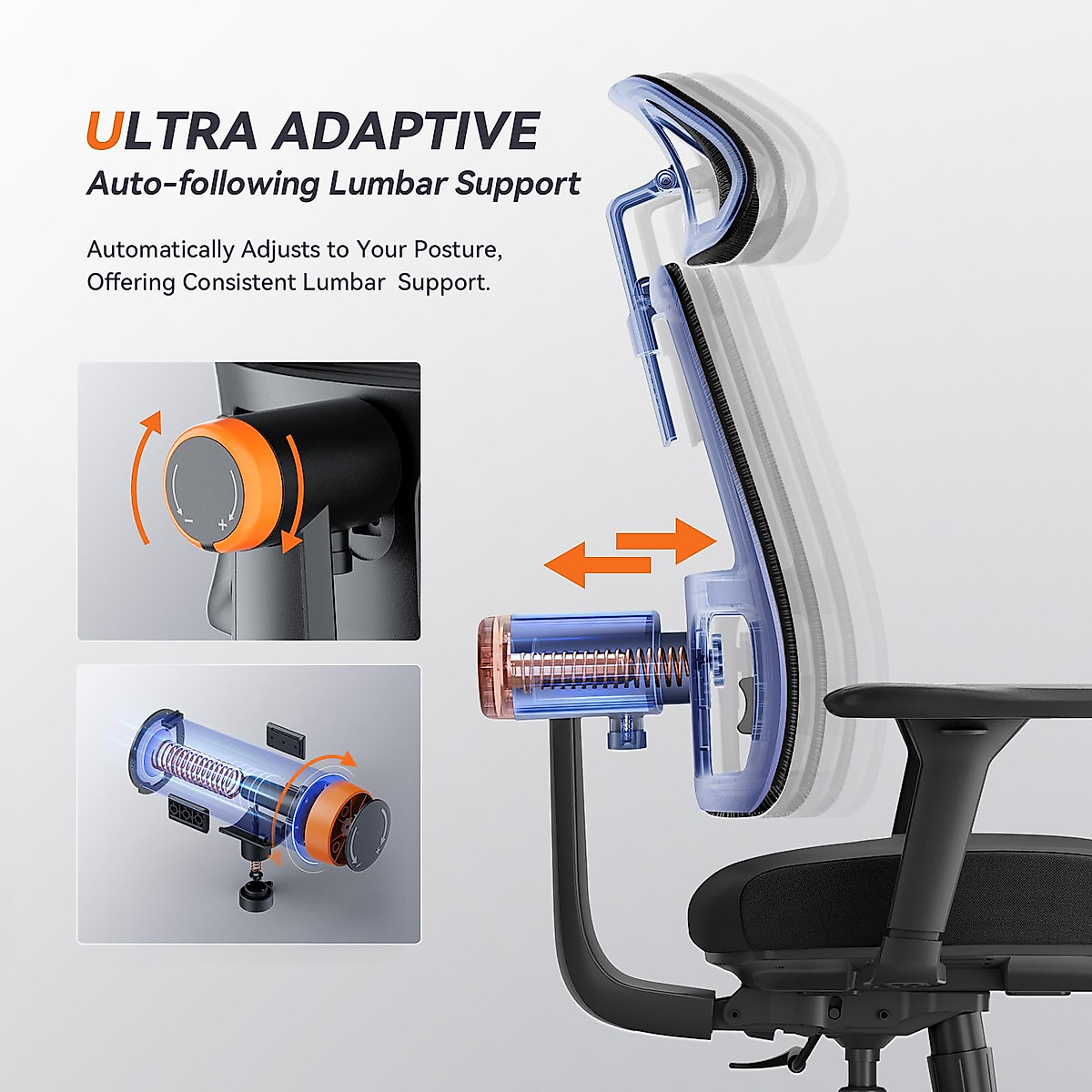 Newtral Ergonomic Office Chair, Home Office Desk Chair with Adaptive Lumbar Support, 4D Armrest, Adjustable Headrest, Mesh Back, Tilt Lock