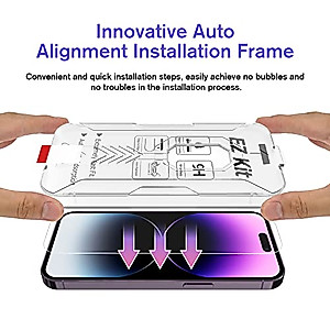Fabunor Screen Protector Tempered Glass Compatible with iPhone 14 Pro Max (6.7 inch, 2022) with Camera Lens Protector, [9H Hardness] [EZ Kit] [Automatic Alignment] [Compatible with Face ID] -2+2 Pack