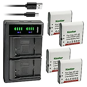 Kastar 4-Pack Battery and LTD2 USB Charger Replacement for Casio NP-40 CNP-40, Casio Exilim Zoom EX-Z200, Exilim Zoom EX-Z55, Exilim Zoom EX-Z57, Exilim Zoom EX-Z600, Exilim Zoom EX-Z650 PRO, EX-Z700