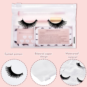 150 Pieces Eyelash Aftercare Supplies 50 Empty Eyelash Makeup Bag 100 Lash Care Cards Zippered Eyelash Packaging Bags Instruction Pouch Loyalty Eyelash Cards Lash Print Pouch for Women (Pink)