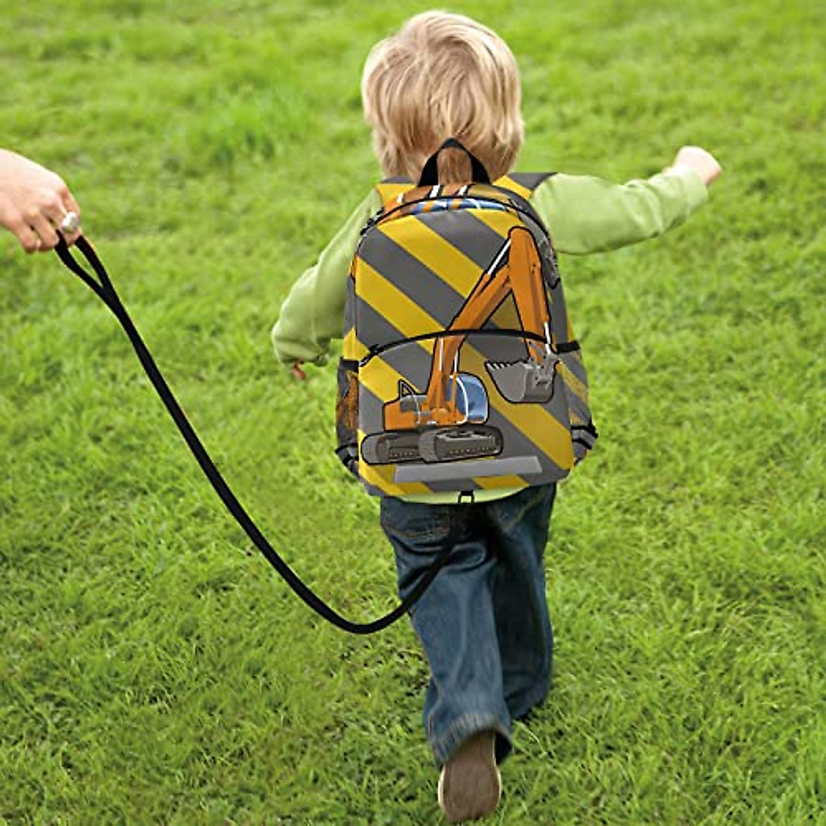 Excavator Yellow Gray Twill Kid's Toddler Backpack for Boys Girls Mini Schoolbag Preschool Nursery Travel Bag