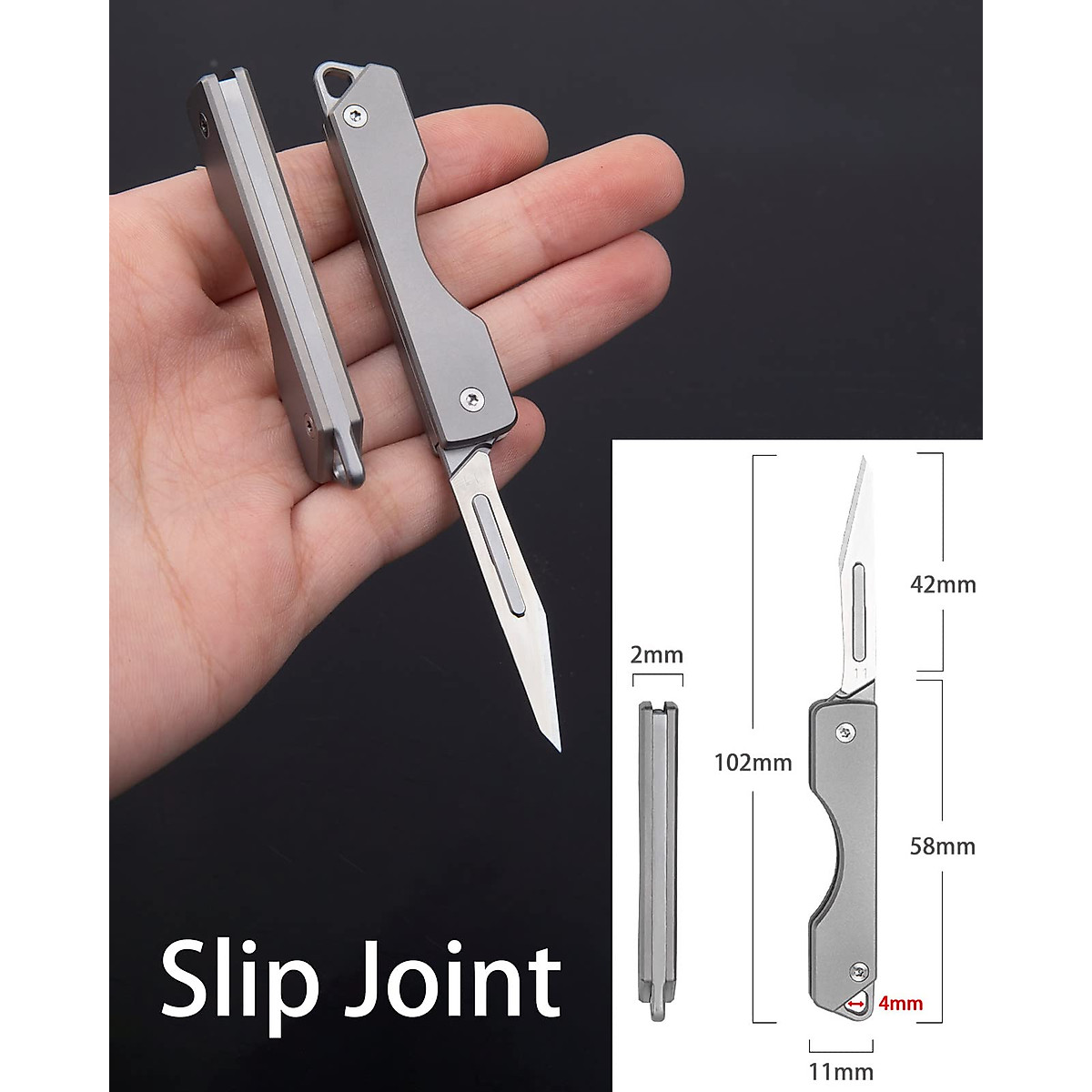 ainhue A23 Mini Scalpel Folding Pocket Knife with 10pcs #11 Replaceable Blade,2.3 inches TC4 Titanium Handle SlipJoint Utility EDC Knives