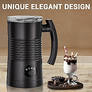 Milk Frother, 4-in-1 Milk Steamer, 11.8oz/350ml Hot and Cold Foam Maker and Milk Warmer, 400W, Auto Shut-Off, Foaming for Coffee, Latte, Cappuccino, Hot Chocolate (Black)
