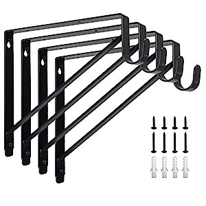 Kunzye 4 Pack of Closet Rod Brackets,Heavy Duty Black Closet Shelf & Rod Brackets,Closet Shelves Bracket with Rod Shelving Support, with Screws
