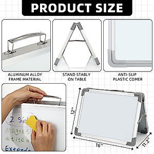 Patelai 2 Pack Small Desktop Dry Erase Board 16" x 12" Double Sided Magnetic Board Foldable Portable Dry Erase Board Mini Board Easel for Memo Kids Drawing Teacher Instruction