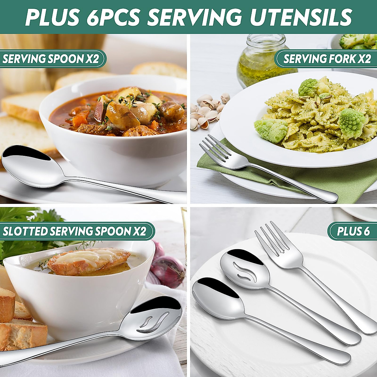 66 Pieces Silverware Flatware Set with Serving Utensils, Stainless Steel Square Cutlery Set for 12, Tableware Cutlery Set Include Knife Fork Spoon Set, Mirror Polished, Dishwasher Safe