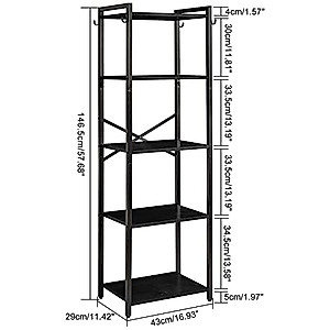 YMYNY Bookshelf, 5-Tier Ladder Shelf Organizer, Narrow Shelving Unit, Corner Storage Racks, Large Capacity Bookcase, for Home Office Living Room Balcony Bathroom, 57.7" H, Metal Frame,UHBC005B