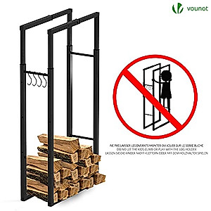 VOUNOT Firewood Rack Adjustable Firewood Holder Heavy Duty Log Holder Stand for Fireplace Fire Wood Storage Holder for Indoor Outdoor 5 ft Height Black