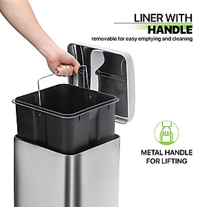Magshion 8 Gallon Trash Can with Lid and Inner Bucket, Step Garbage Bin Container with Handle, Trash Wastebasket for Kitchen, Bathroom, Bedroom and Outdoor, Silver, Stainless Steel