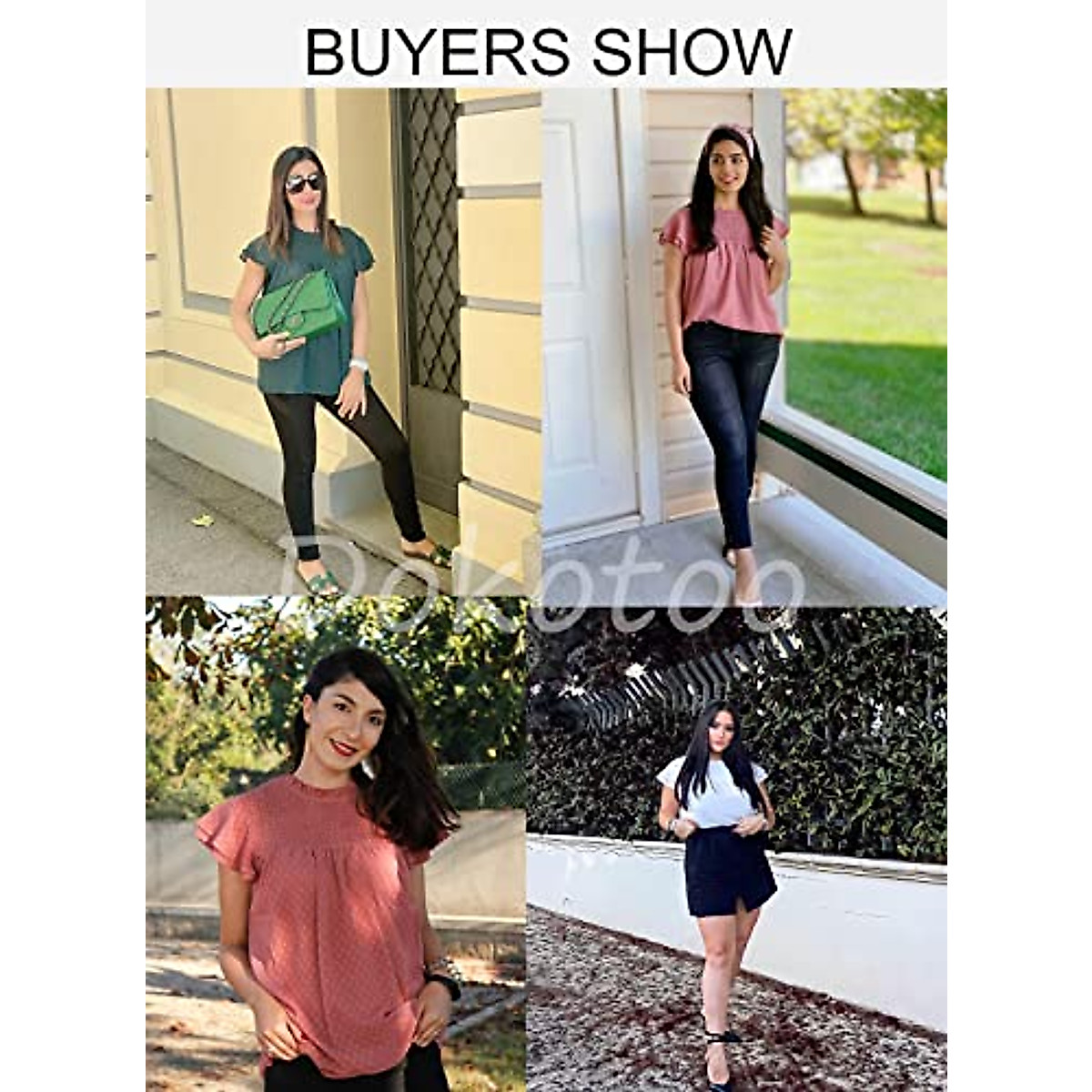 Dokotoo Women's Fashion 2023 Summer Ruffle Short Sleeve Round Neck Tops Lace Pom Pom Smocked Basic Tee Shirts Back Keyhole Self Tie Flowy Chiffon Blouses XL Green