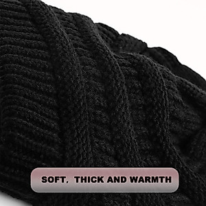 Winter Knit Beanie Hat for Women Men Satin Lined Cable Thick Slouchy Warm Cap Black