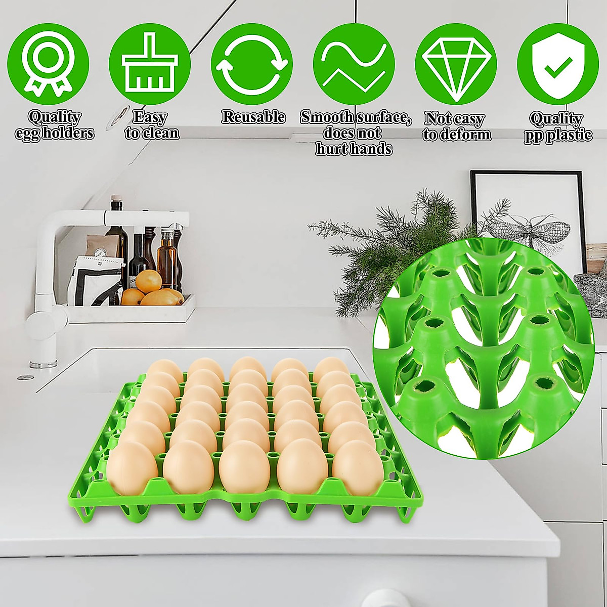Oungy 16 PCS Plastic Egg Tray 30 Cell Egg Flats Egg Crates Stackable Egg Cartons Reusable Egg Carton, Hold Multiple Eggs, Great for Storing, Sorting and Shipping Eggs, 4 Colors