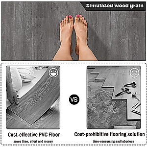 Oxdigi Peel and Stick Floor Tile 36" x 6"x 12 Packs/ 18 Sq.Ft, Thicken Wood Plank Flooring Self-Adhesive Waterproof for Kitchen Living Room RV, Easy DIY Floor Stickers, Smoky Grey