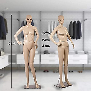 Mannequin Manikin Full Body Dress Form 69 Inches Female Mannequin Sewing Dress Model Mannequin Stand Adjustable Torso Dress Form Mannequin Realistic Display Mannequins Head Arm Rotation Metal Base