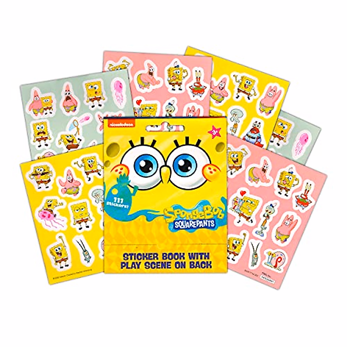 Spongebob Tattoos for Halloween Costume - Bundle with 4 Spongebob Squarepants Face Painting Tattoo Sheets Plus Stickers and More | Spongebob Halloween Costume Kids