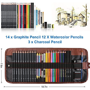 Heshengping, Sketching Pencil Set Drawing Pen Charcoal Sketch Kit Cover Graphite Pencils Charcoal Pencils Watercolor Pencils Paper Erasable Pen Beginners Artist Children and Adults(39pcs Art Supplies)