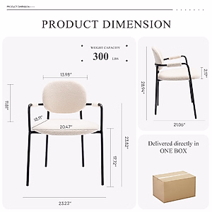 COLAMY Dining Chairs Set of 4, Modern Boucle Dining Chairs with Arms, Small Comfy Sherpa Dining Armchairs with Back for Kitchen, Dining Room, Restaurant, Cream