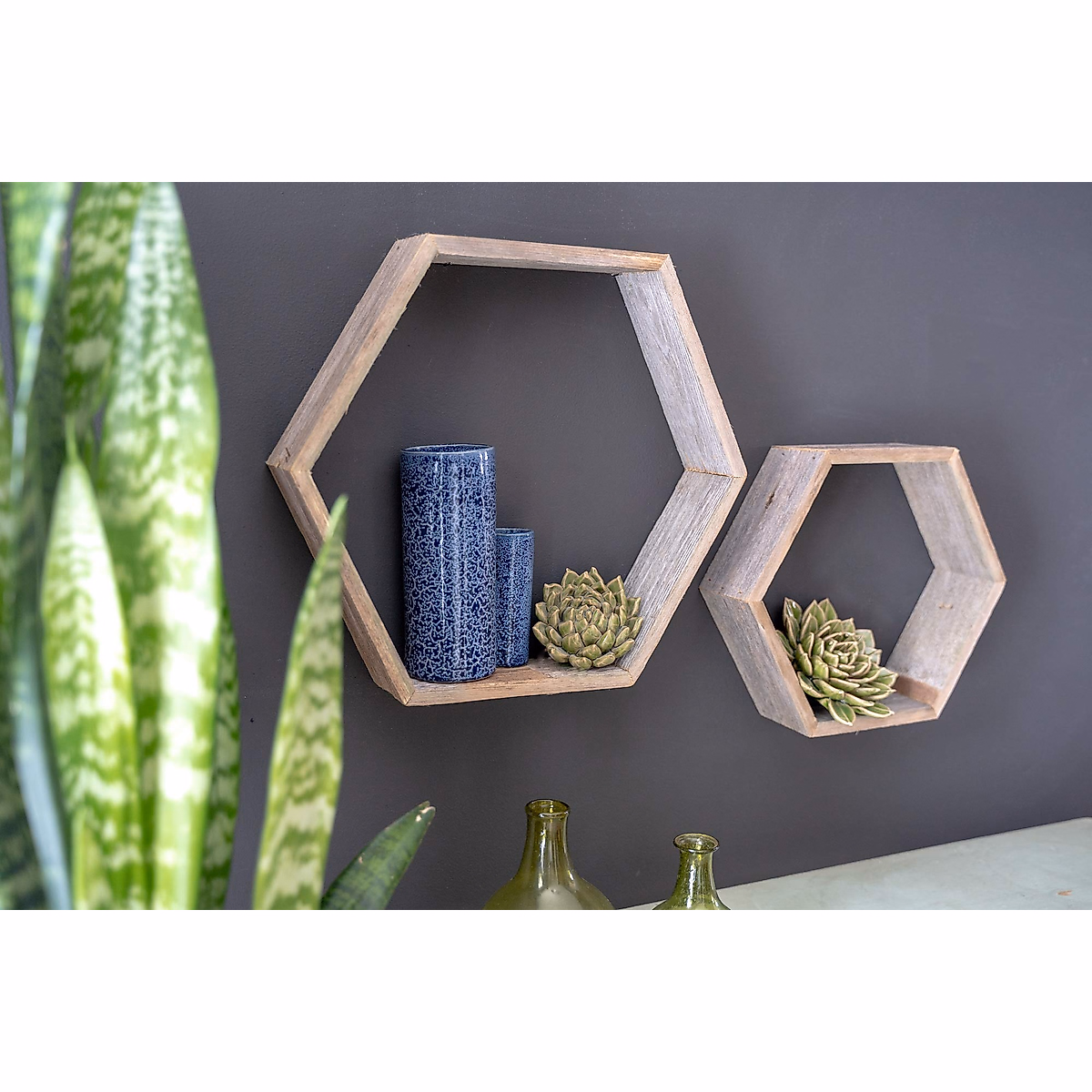 BarnwoodUSA Hexagon Floating Shelves Set of 3 | Rustic Farmhouse Reclaimed Wood Honeycomb Shelves | Wall Hanging Octagon Shelves | Naturally Weathered Gray
