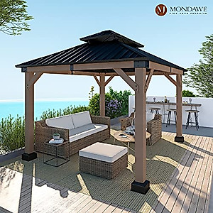 MONDAWE Wood Gazebo 10x12Ft Hardtop Gazebo Patio Premium Cedar Frame Gazebo Heavy Duty Galvanized Steel Double Roof Pavilion for Patio Lawn Garden