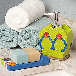 Smilewares Fun Beach Theme Bath Accessories Set (4-Piece) Includes soap Dispenser, Tumbler, Holder and Dish.