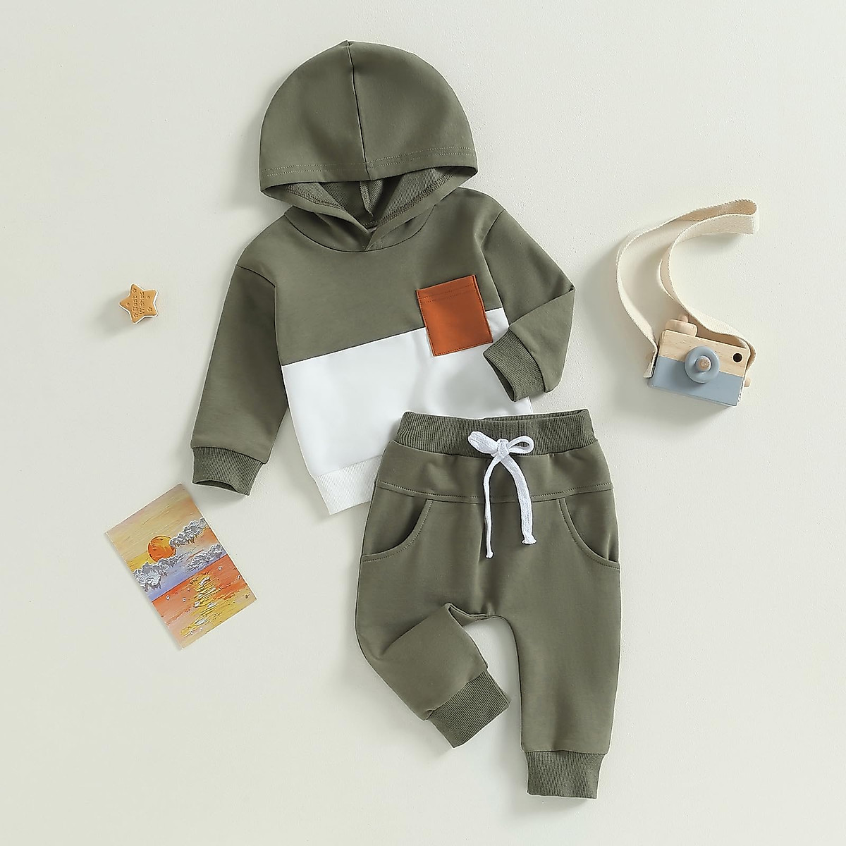 LIOMENGZI Infant Baby Boys Pants Outfits Set Long Sleeve Hooded Striped Sweatshirts Pants Clothes Set Fall Winter Pants Sweatsuit (Green-04, 18-24 Months)