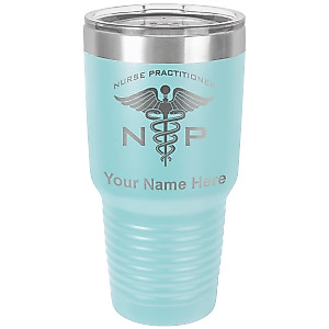 LaserGram 30oz Vacuum Insulated Tumbler Mug, NP Nurse Practitioner, Personalized Engraving Included (Light Blue)