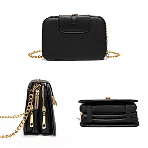 forestfish Ladies’ Black PU Leather Shoulder Bag Purse Evening Clutch Bags Crossbody Bag with long Metal Chain Strap, Black