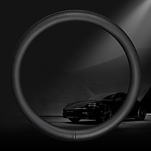 YOUDAXIN Nappa Leather Slim car Steering Wheel Cover, Comfortable, Non-Slip, Simple Perforated Design, Universal 15". Black