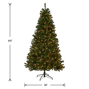 National Tree Company Pre-Lit Artificial Full Christmas Tree, Green, North Valley Spruce, White Lights, Includes Stand, 6 Feet