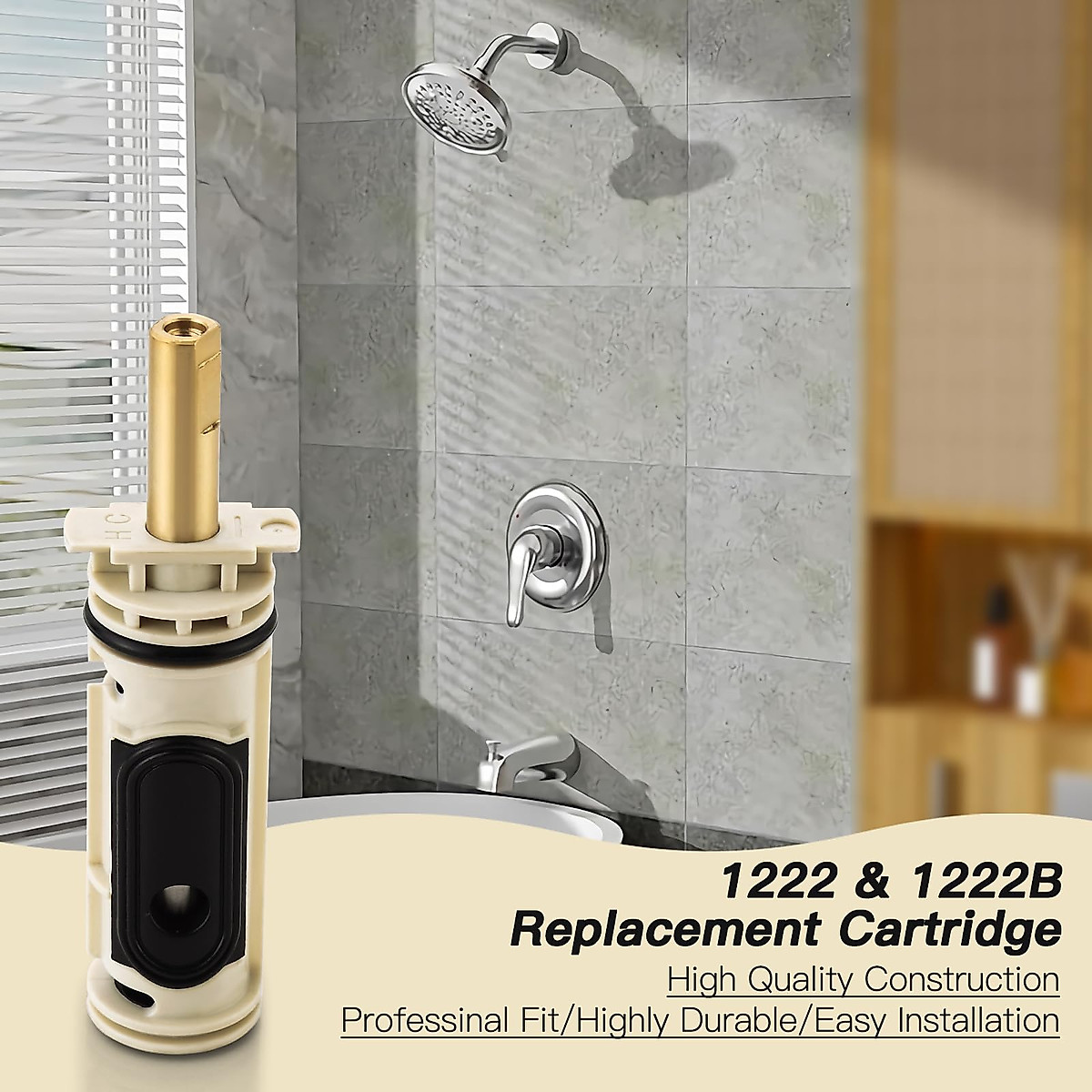 1222 Replacement Cartridge Kit for Moen One-Handle Posi Temp Faucets,Replacement Compatible with Moen Tub Shower，Durable Brass & Plastic(Silicone Oil Included,Retainer Clip,Installation Instructions)