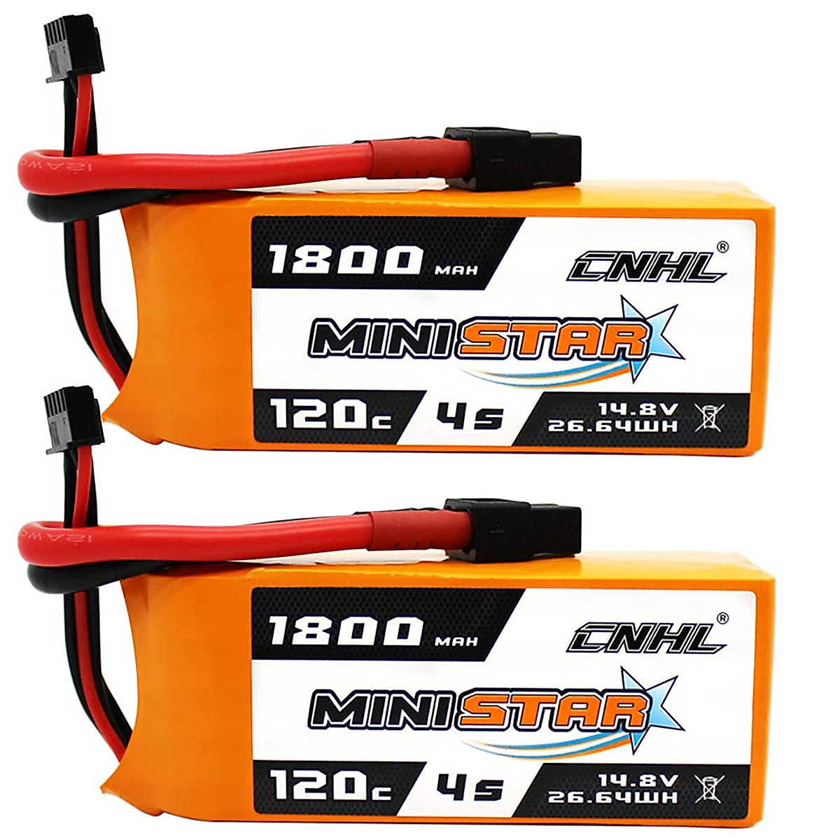 CNHL 1800mAh 4S Lipo Battery 14.8V 120C with XT60 Plug for RC Airplane Boat Heli Airplane Drone FPV Racing Hobby (2 Packs)