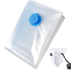 10 Pack Vacuum Storage Bags, Space Saver Sealer Bags with Travel Electric Pump, Vaccumeseal Space Storage Bags for Clothes, Clothing, Comforters and Blankets,90x130cm