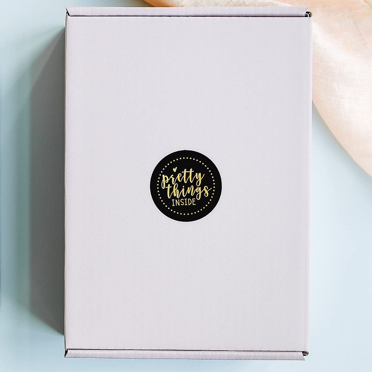 Black and Gold Foil Pretty Things Inside Stickers / 500 Sticker Roll / 1.5" Round Label/Small Business Online Retailer Labels