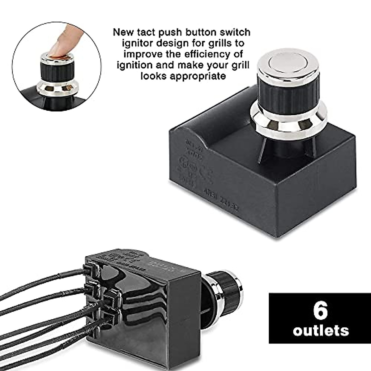 Hisencn 6 Outlets Tact Push Button Chrome Coated Universal Spark Generator Switch, Grill Ignitor Kit for Home Depot Nexgril 720-0830H, 720-0830D, 720-0888, 720-0888N and Most Nexgrill Grill Models