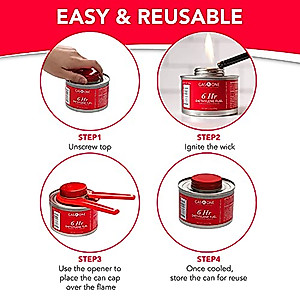 Gas One 6 pack 6 Hour Chafing Fuel - Food Warmer for Chafing Dish Buffet Set - Liquid Safe Fuel With Wick & Lid Opener for Chafing Dish