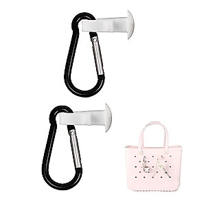 2PCS Keychain Hanger for Bogg Bag, Carabiner Key Holder Anti-Lost Quick Release Accessories for Bogg Bag Beach Tote Bag to Secure Keys Charms Water Bottles (2 White Buttons+2 Black Carabiners)