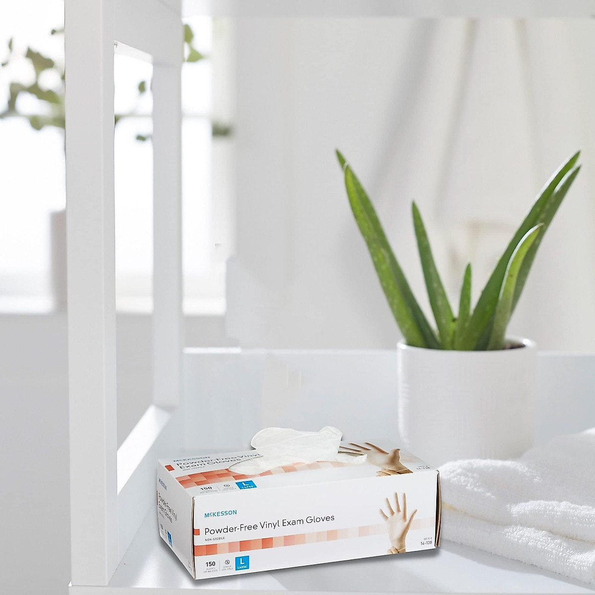 McKesson Powder-Free, Vinyl Exam Gloves, Non-Sterile, Large, 150 Count, 1 Box